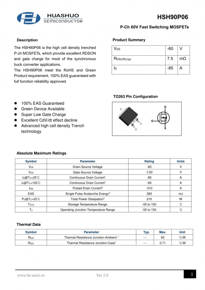 HSH90P06 datasheet page 1