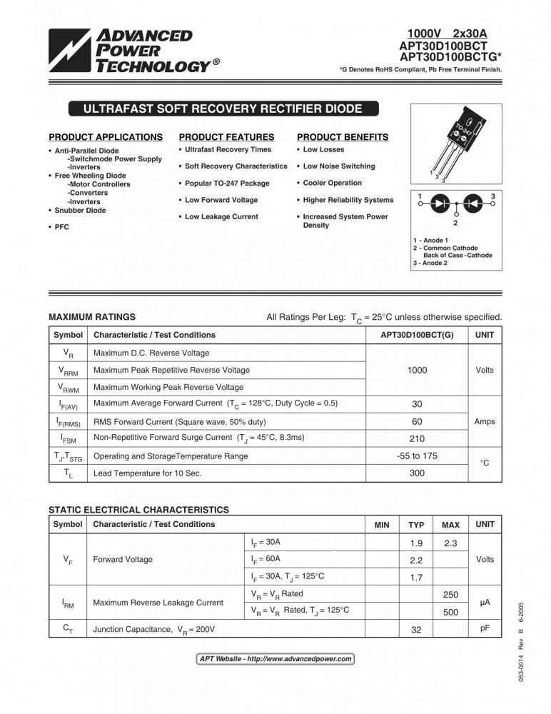 APT30D100BCTG technical document page 1