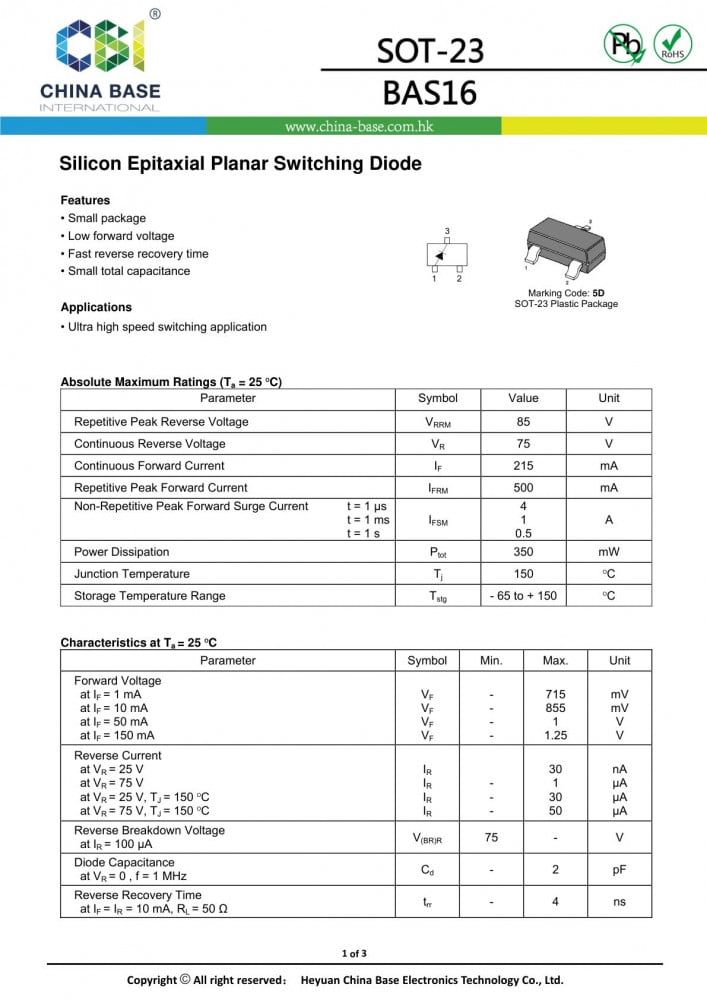 CBI BAS16 datasheet page 1