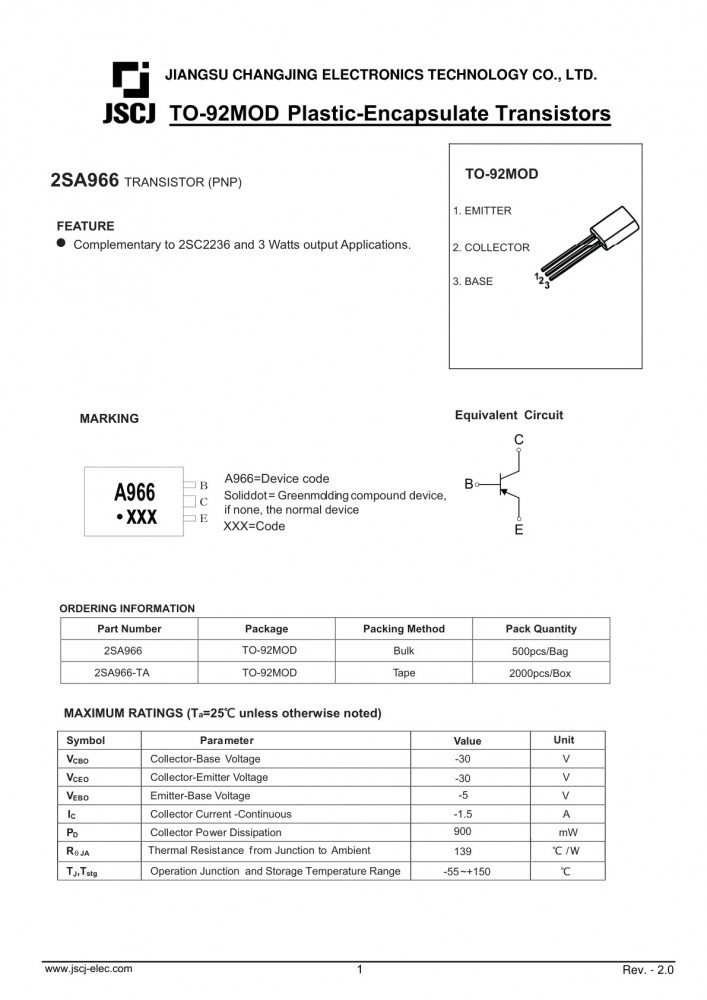 2SA966 datasheet page 1
