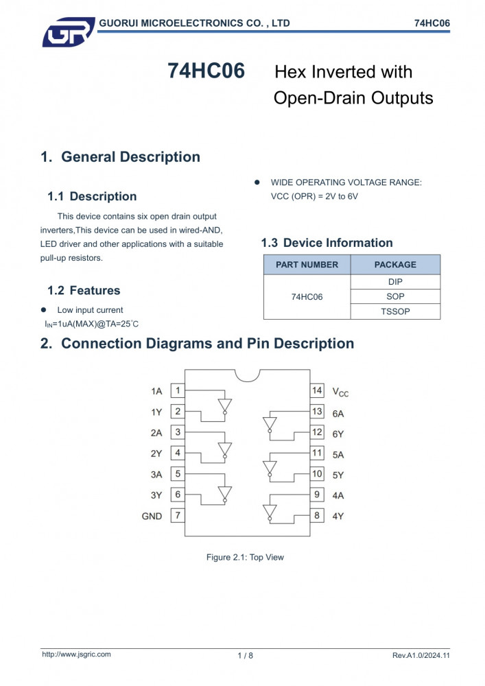 74HC06 technical document page 1