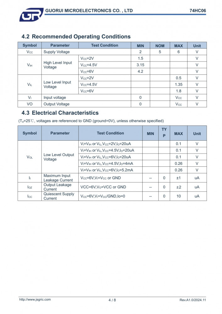 74HC06 technical document page 4