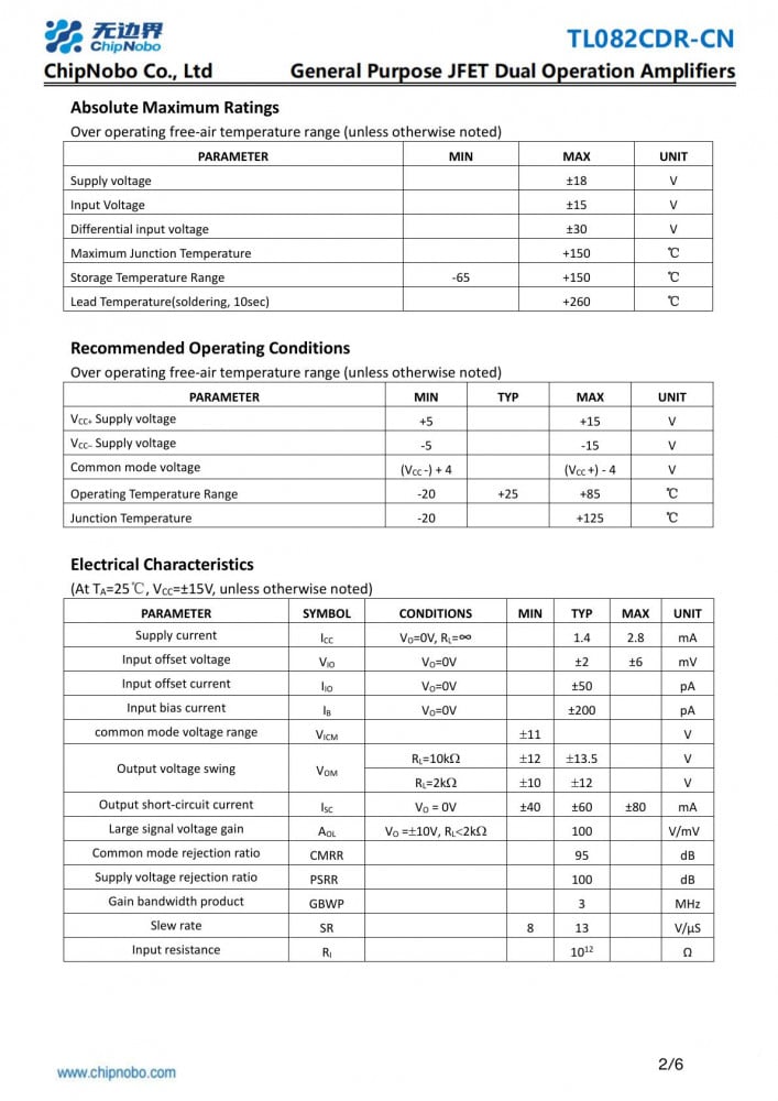 TL082CDR-CN datasheet page 2