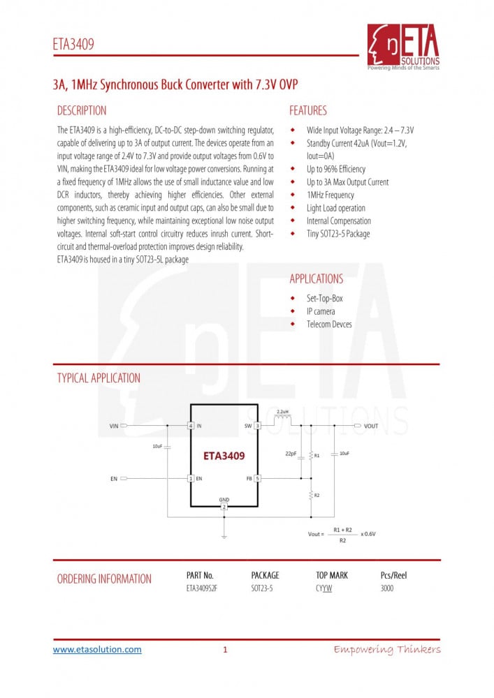 ETA3409S2F datasheet page 1
