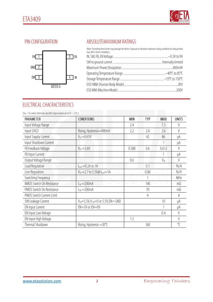 ETA3409S2F datasheet page 2