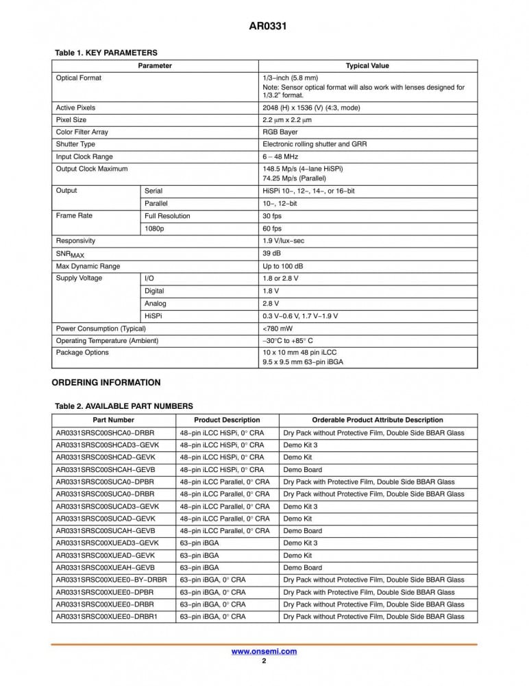 AR0331 datasheet page 2