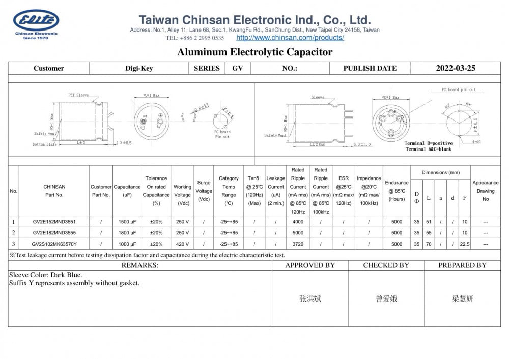 Chinsan GV2S102MK63570Y dimensional and part information