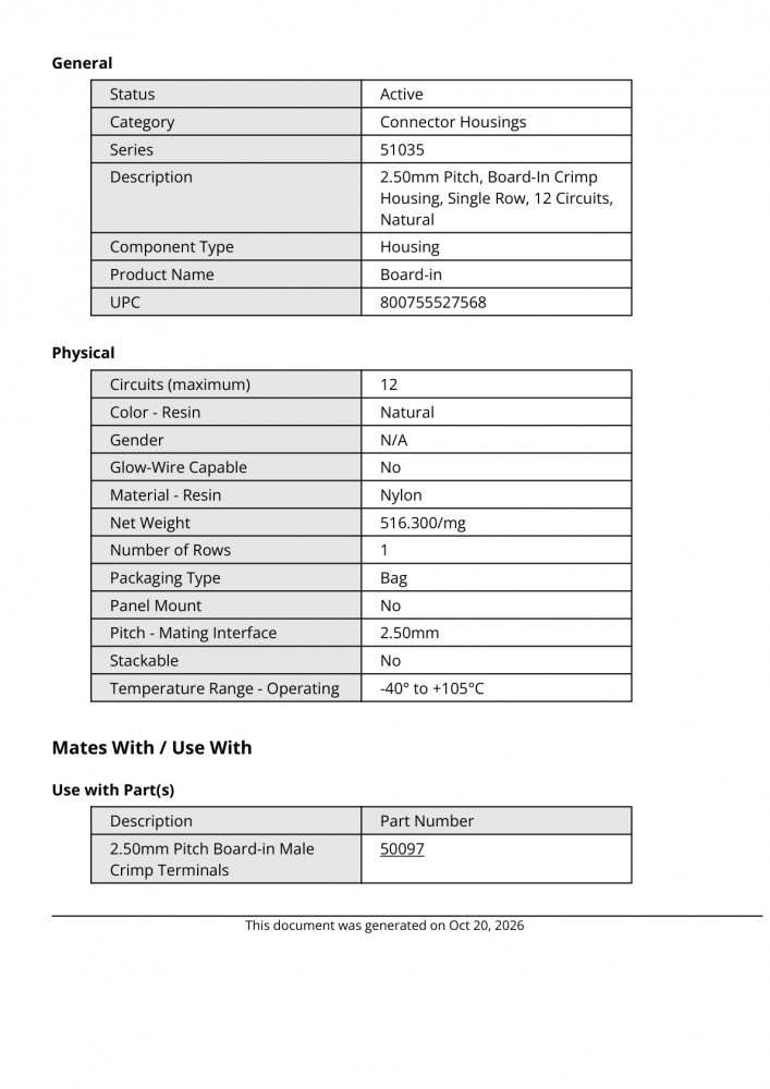 Technical document image 2 for MOLEX 510351200