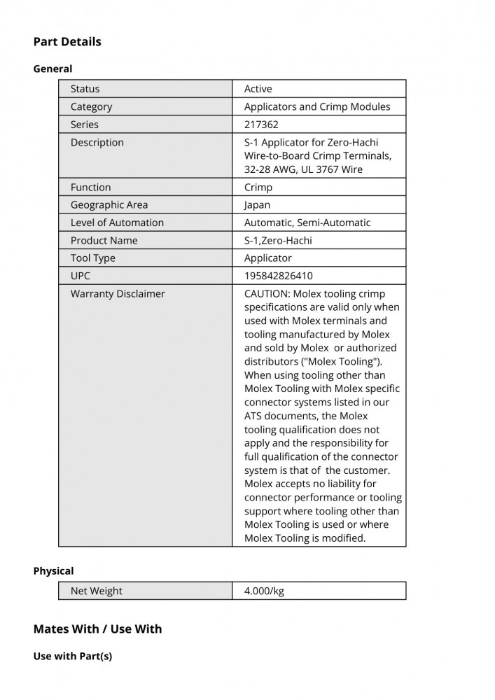 Tooling document image 2 for Molex 2173623710