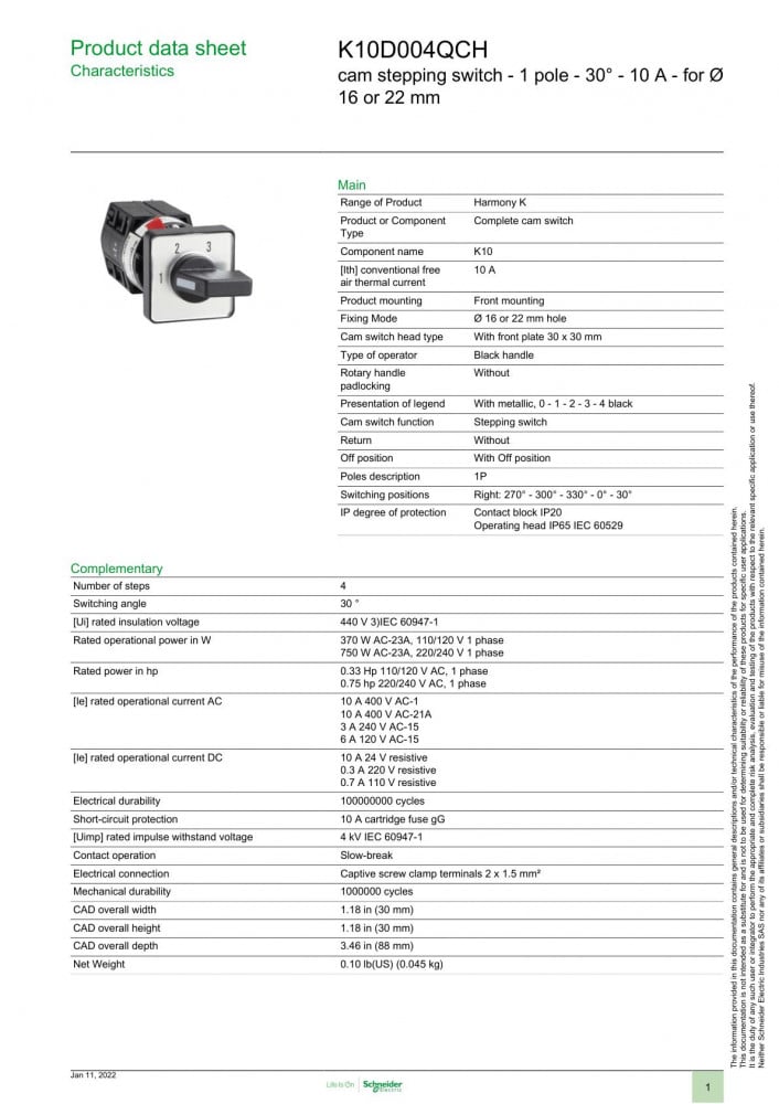 K10D004QCH technical document page 1