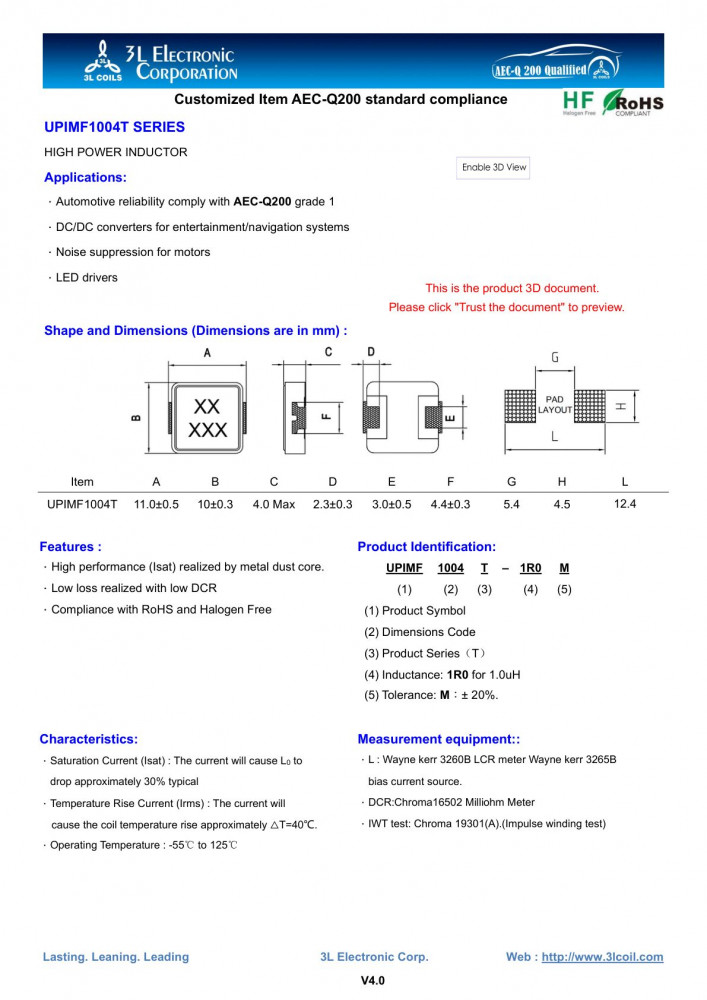 UPIMF1004T technical document page 1