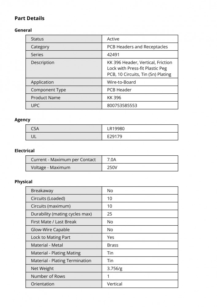 Technical document page 2 for Molex KK 396 header