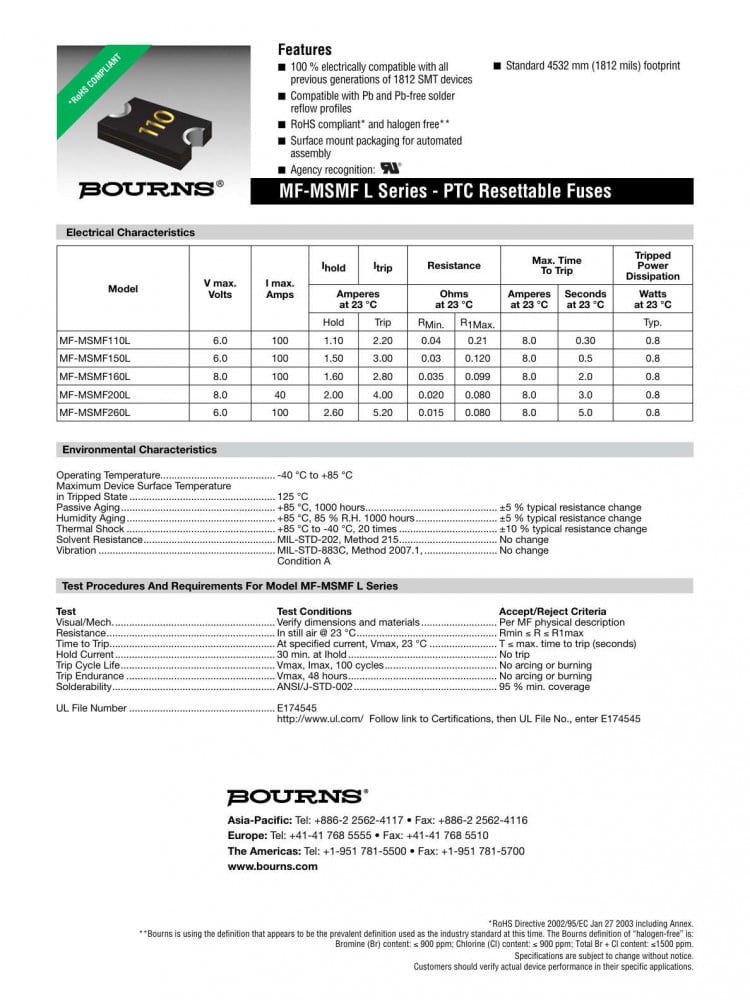 BOURNS MF-MSMF L Series datasheet page 1