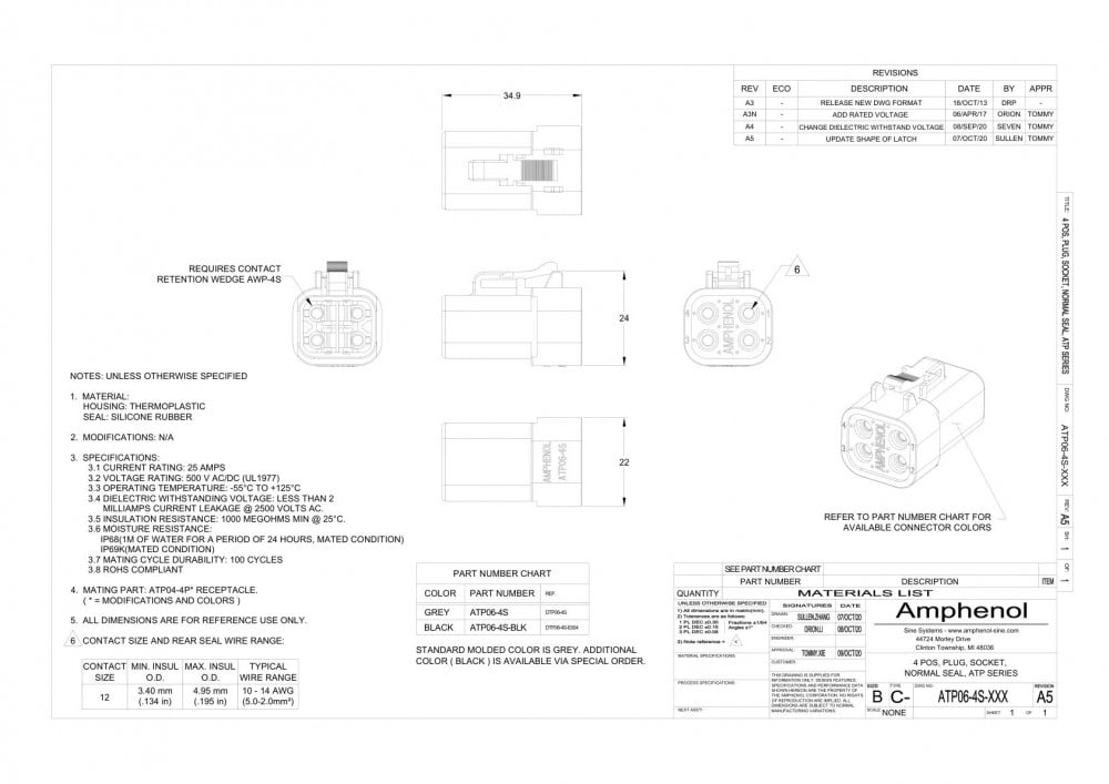 Amphenol ATP06-4S technical drawing page 1