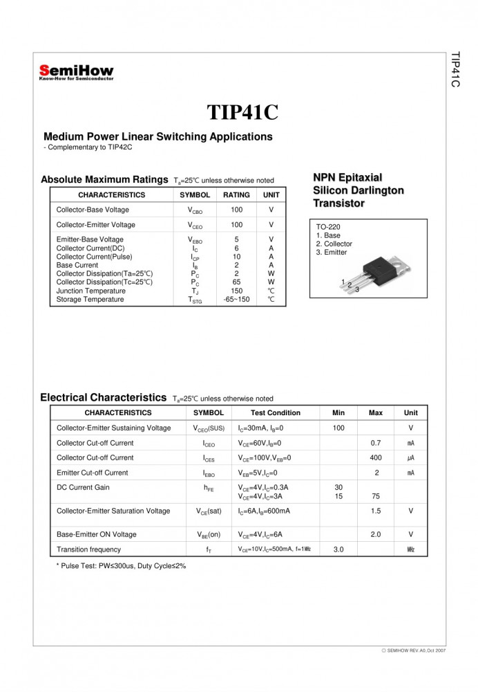 TIP41C technical document, page 1