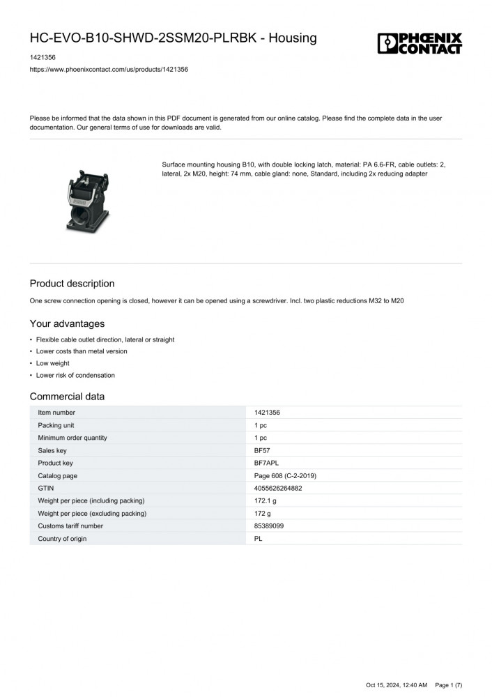 Phoenix Contact 1421356 product data page 1
