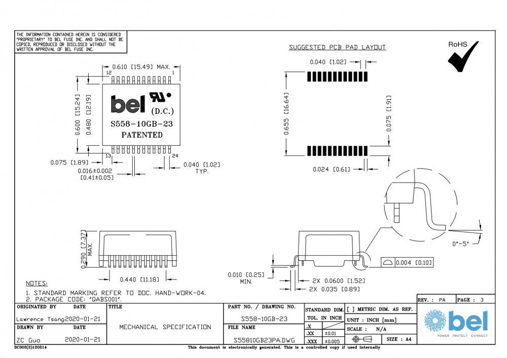 S558-10GB-23 mechanical specification drawing
