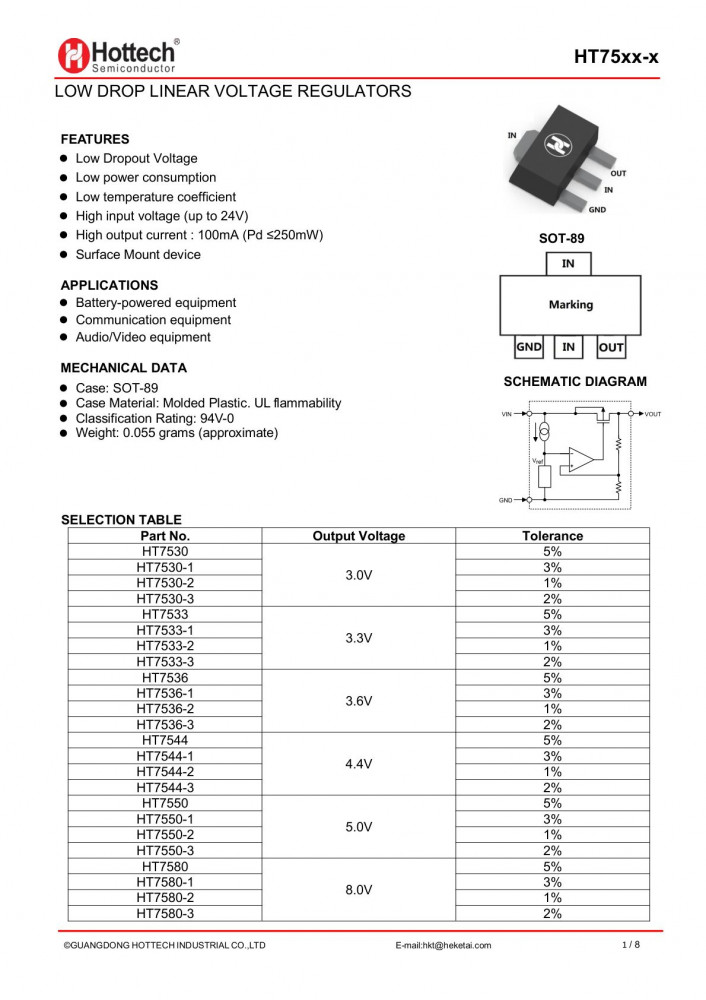 HT7550-1 datasheet page 1