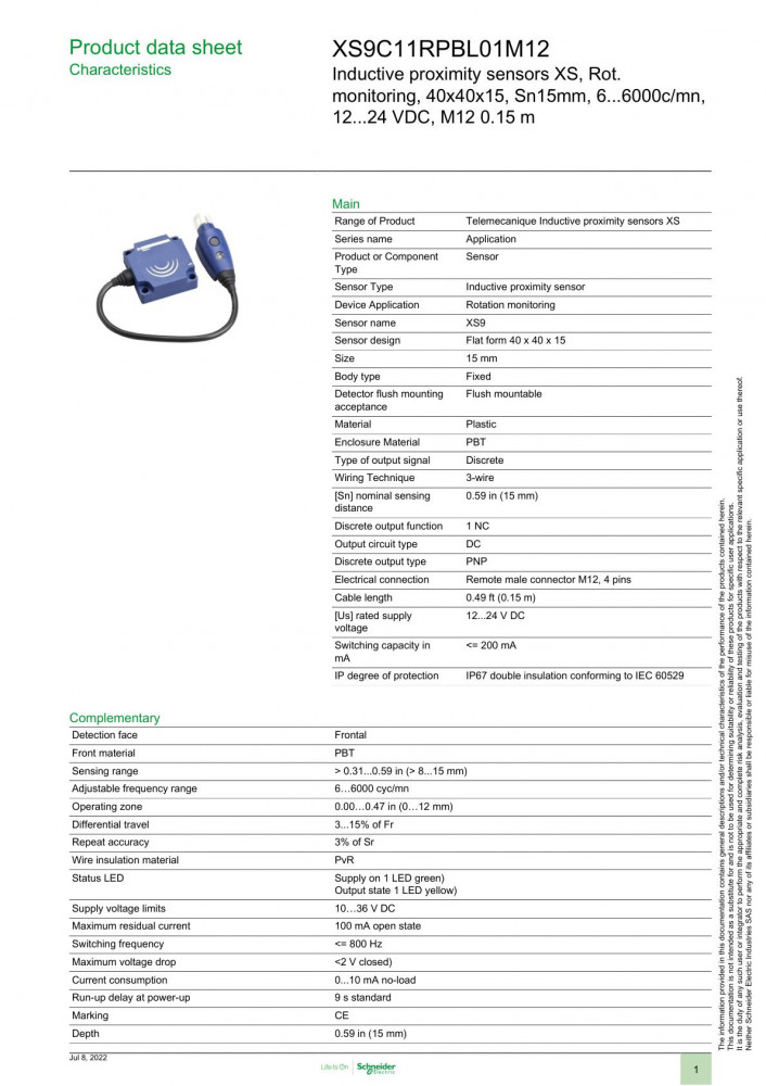 XS9C11RPBL01M12 technical document page 1