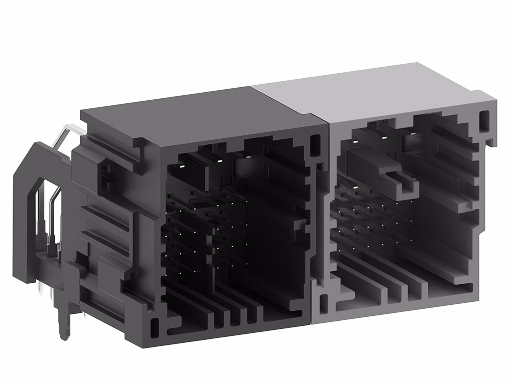 stAK50h 2 Bay Right-Angle Hybrid Header, 60 Circuits, Bay 1: 32 Circuits/Key 1/Black; Bay 2: 28 Circuits/Key 1/Dark Gray; Tube