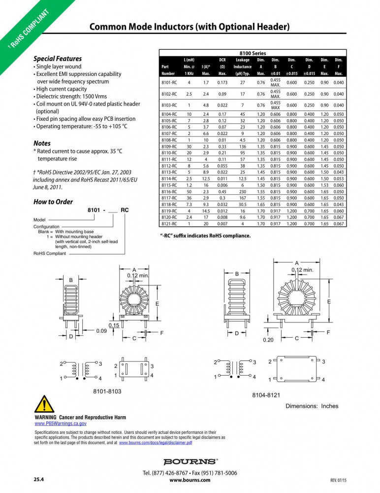BOURNS 8100 Series datasheet page 1