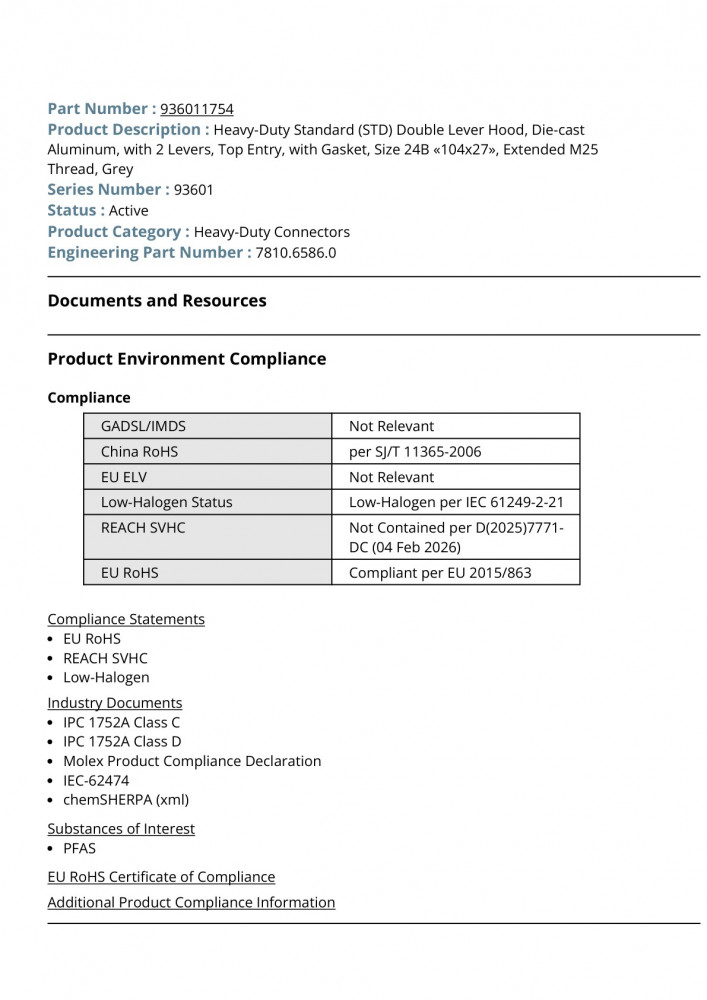MOLEX 936011754 technical document page 1