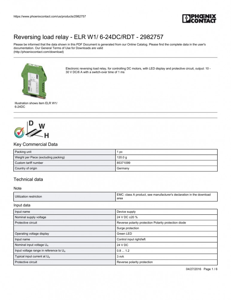Phoenix Contact 2982757 technical document page 1