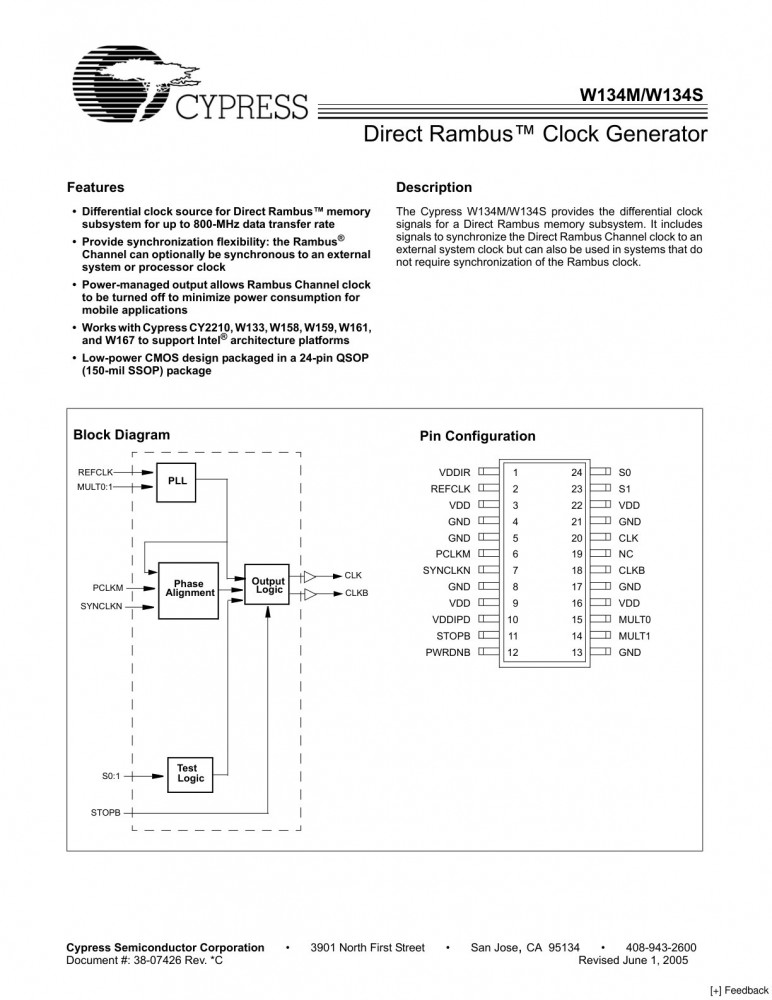 W134SH datasheet page 1