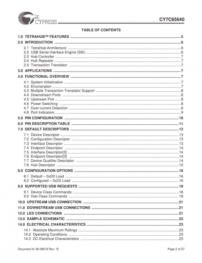 CY7C65640-LFC document page 2