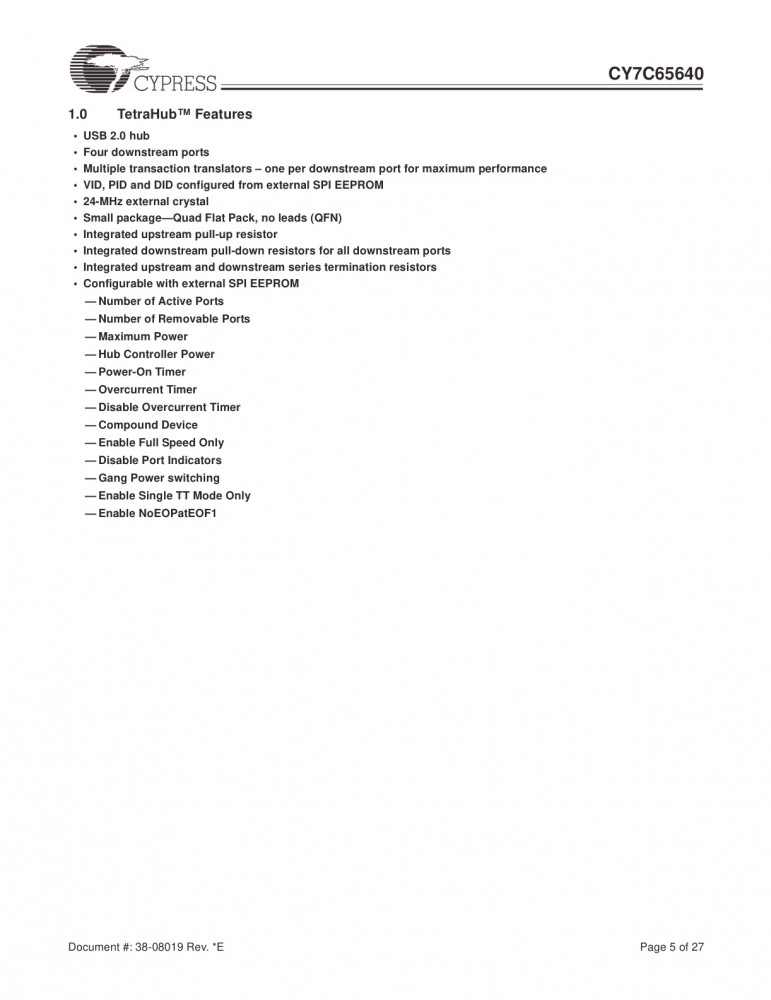 CY7C65640-LFC document page 5