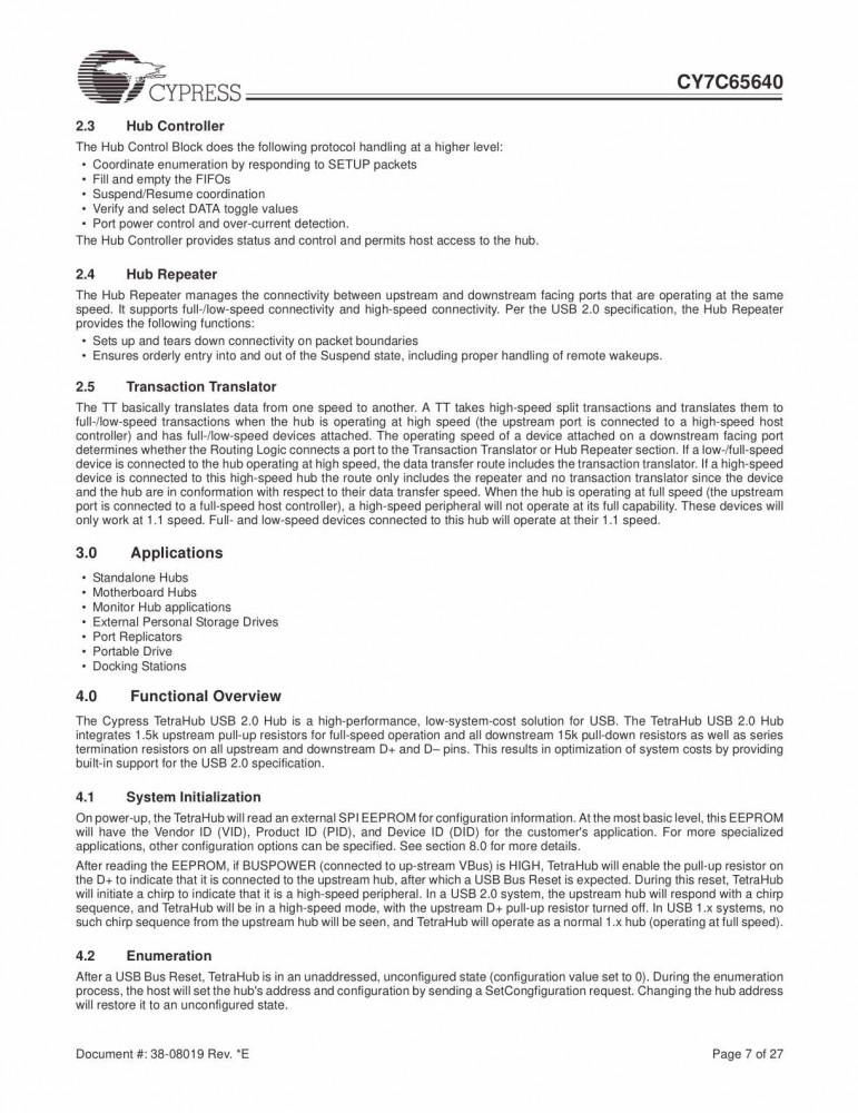 CY7C65640-LFC document page 7