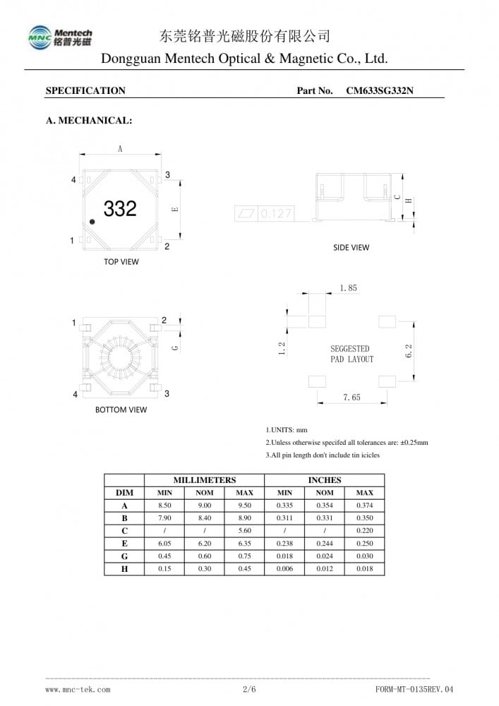 CM633SG332N specification page 3