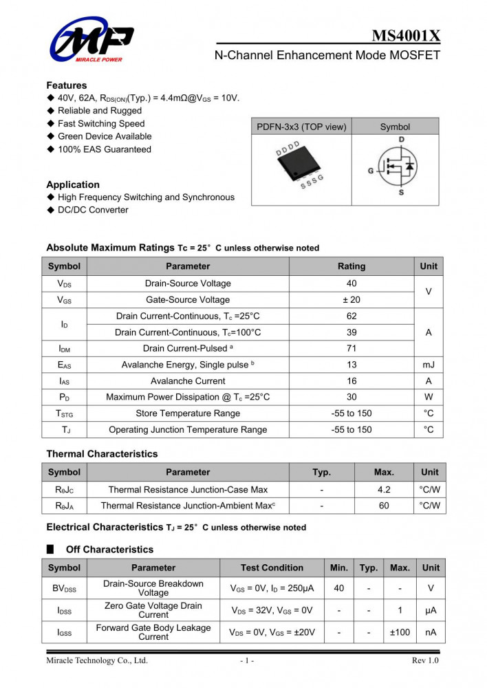 MS4001X datasheet page 1