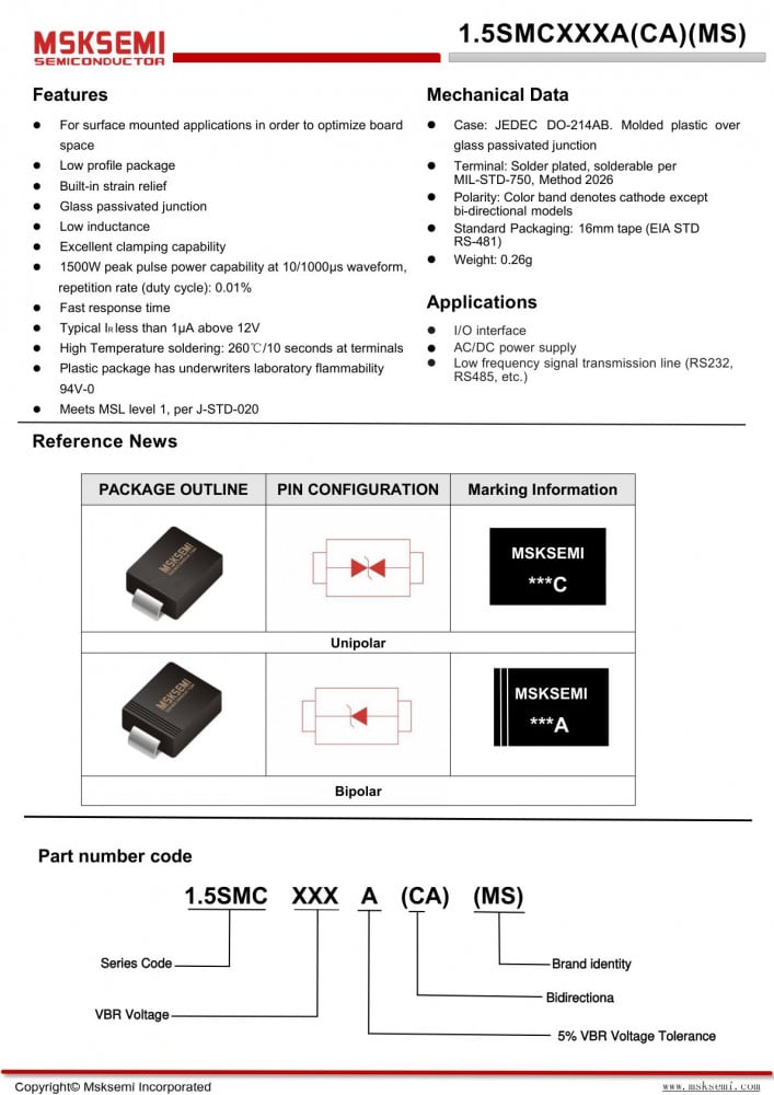 MSKSEMI 1.5SMC75CA datasheet page 2