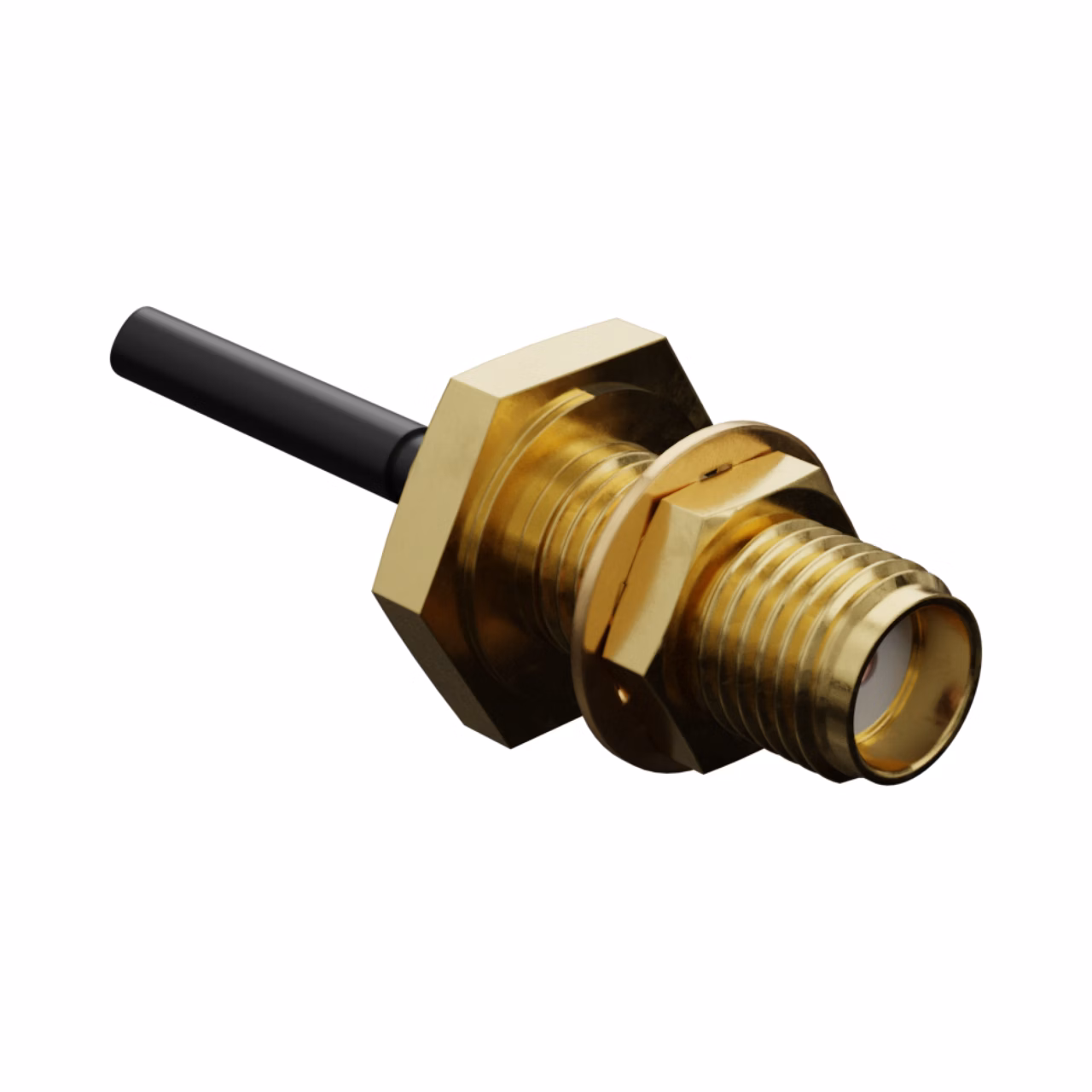 SMA Jack, Straight, Bulkhead, Solder, Brass Body, Gold (Au) Plated, for RG-405 (.086