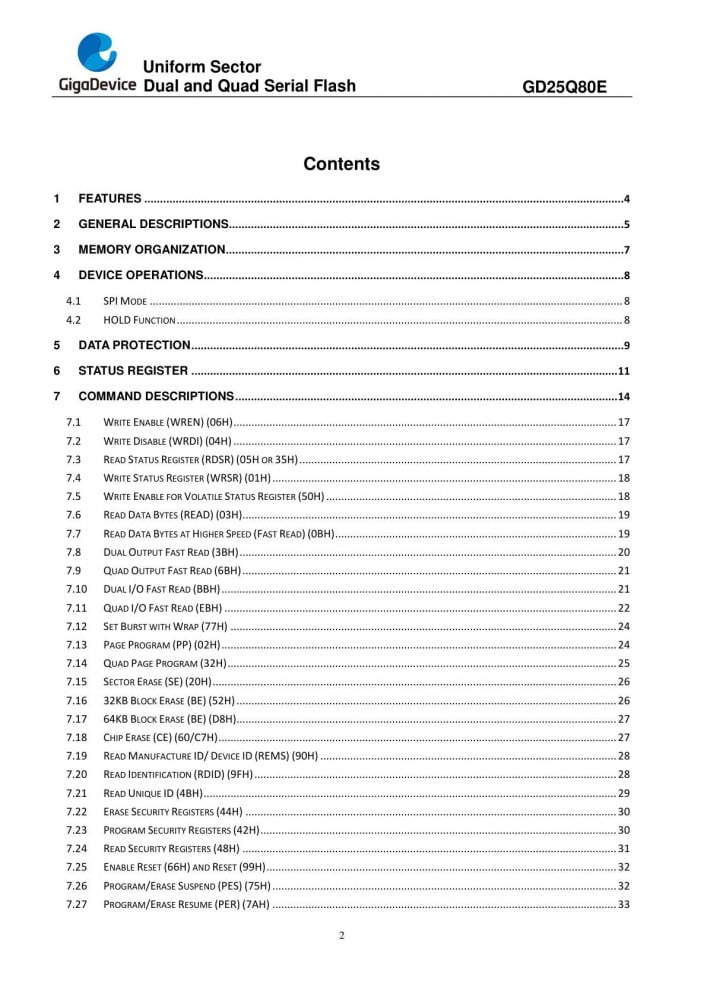 GD25Q80E datasheet page 2