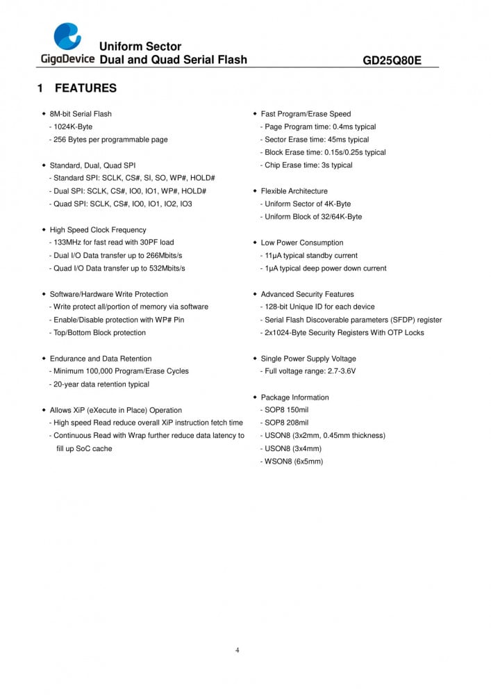 GD25Q80E datasheet page 4