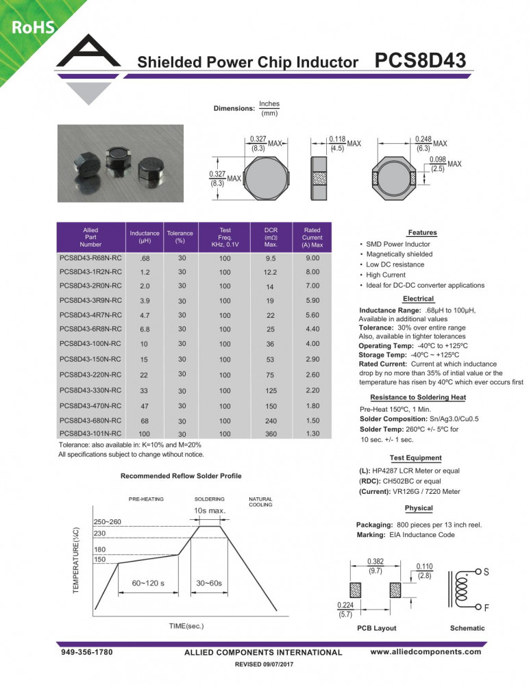 PCS8D43 series datasheet page