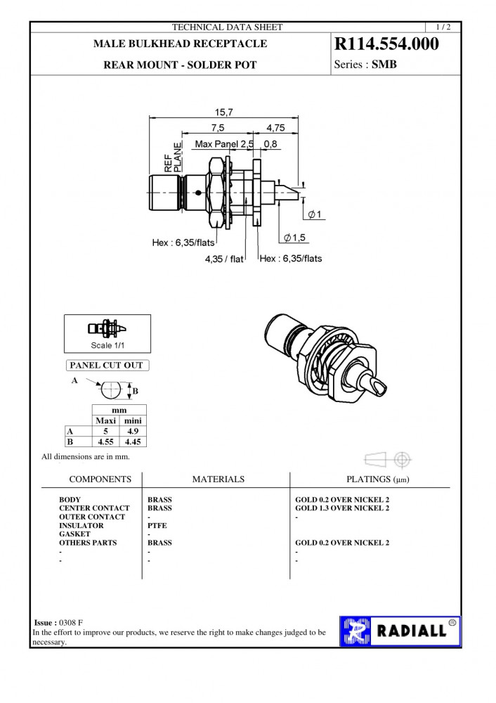 Radiall R114554000 technical data sheet page 1