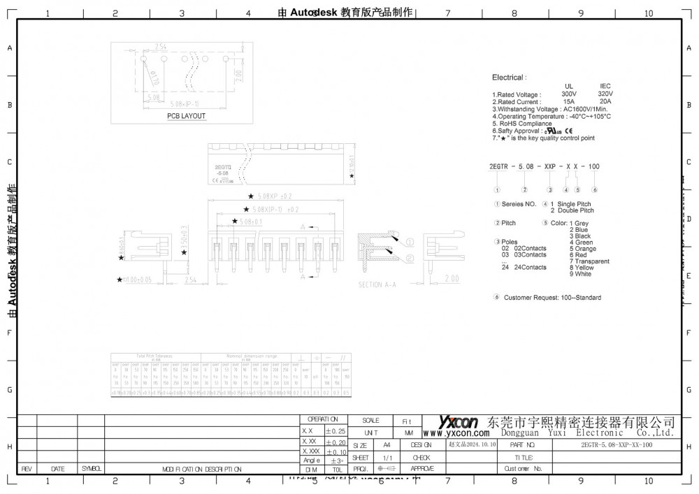 Yxcon 2EGTR-5.08-02P-14-100 technical document preview
