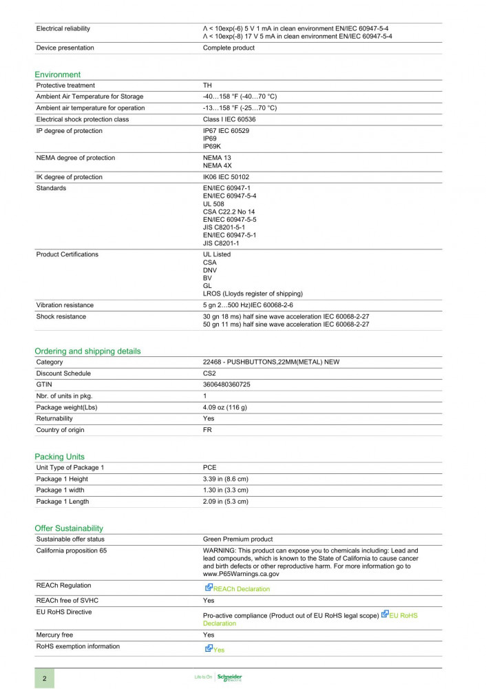 XB4BL734155 technical document page 2