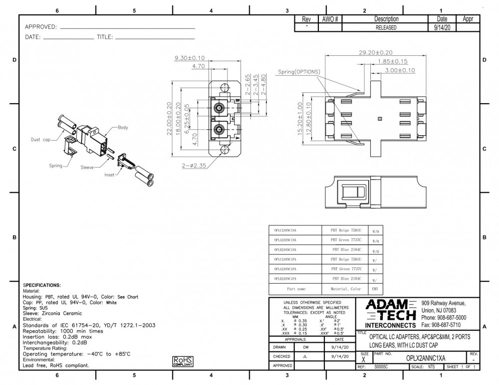 ADAM TECH OPLB2ANNC1NA technical drawing