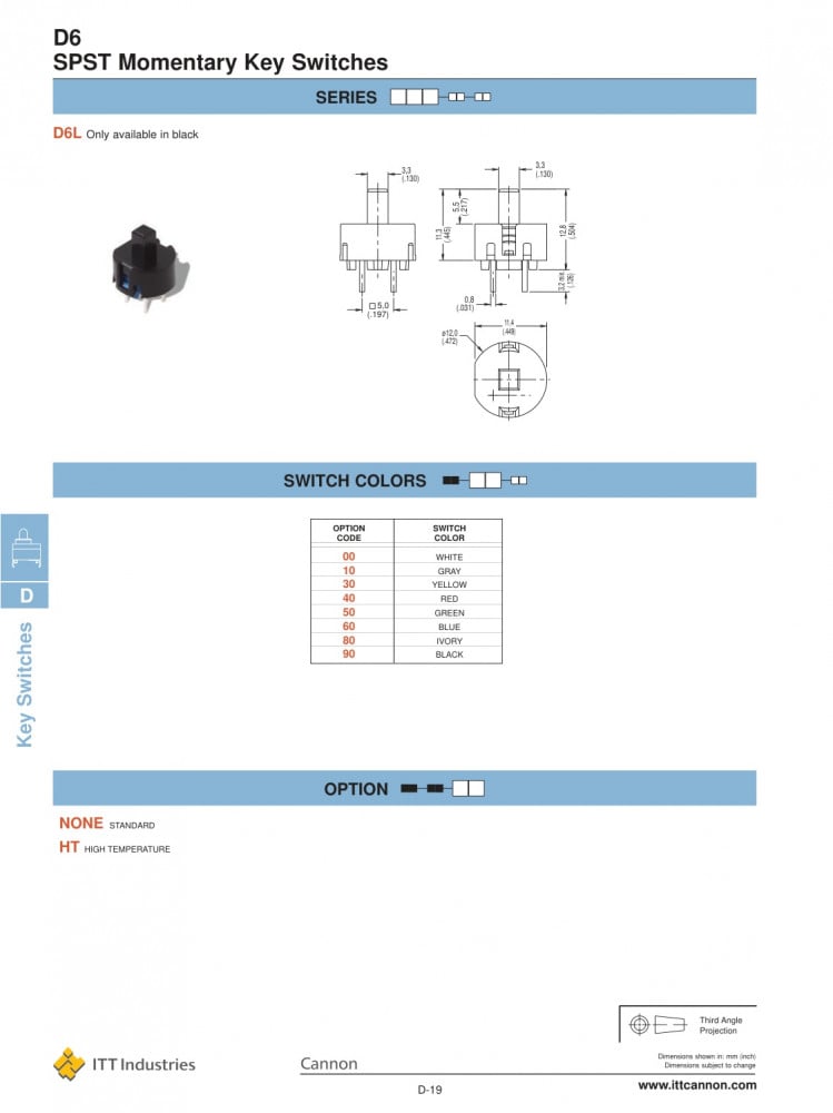 C&K D6 switch documentation page 3