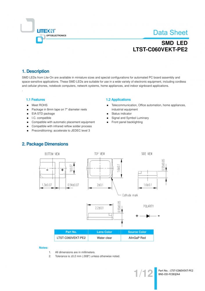 LTST-C060VEKT-PE2 datasheet page 2