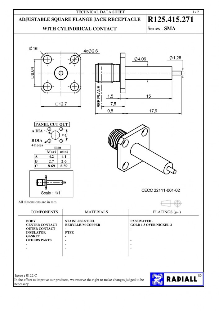 Radiall R125.415.271 datasheet page 1