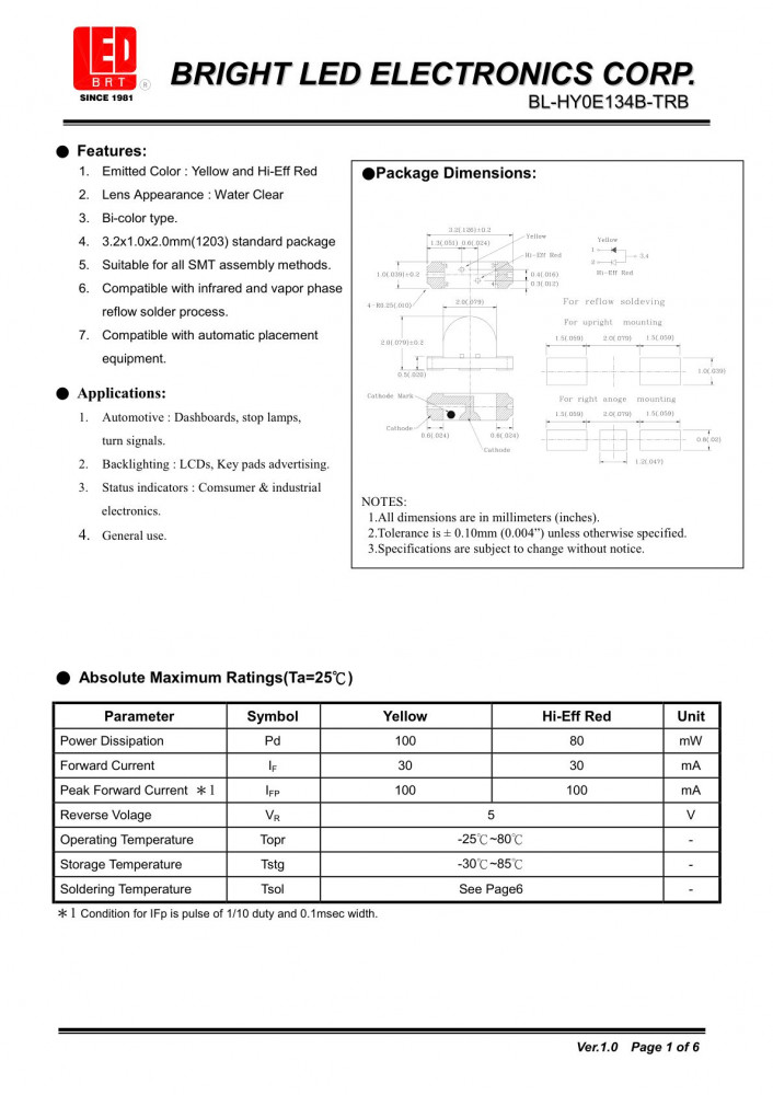 BL-HY0E134B-TRB datasheet page 1