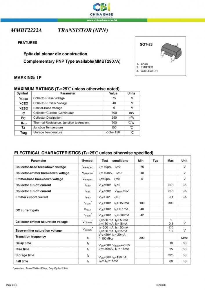 MMBT2222A datasheet page 1