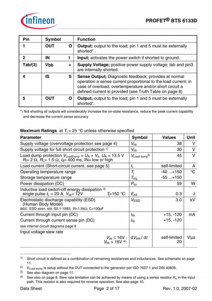 BTS6133DAUMA1 datasheet page 2