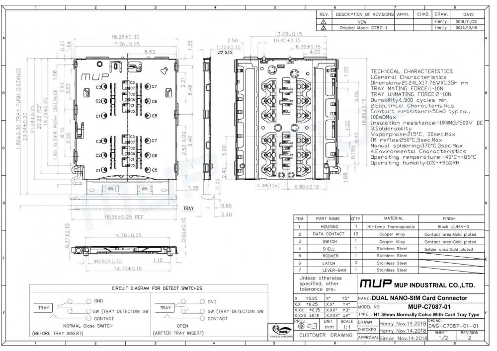 MUP C7087-01 technical drawing page 1