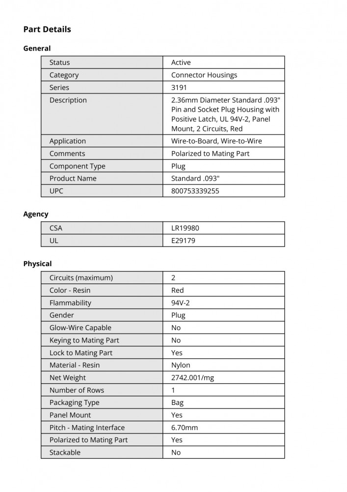 Technical document page 2 for Molex 39019020